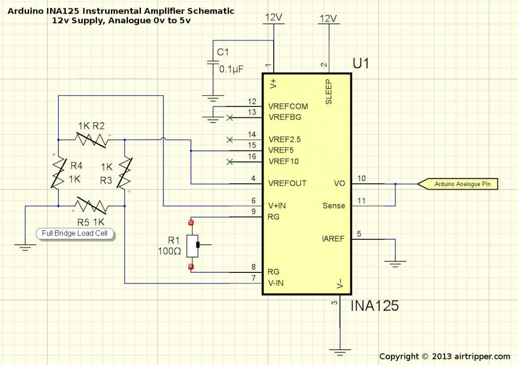 Arduino INA125 Instrumental Amplifier Schematic | Airtripper's 3D Printer and Arduino Blog